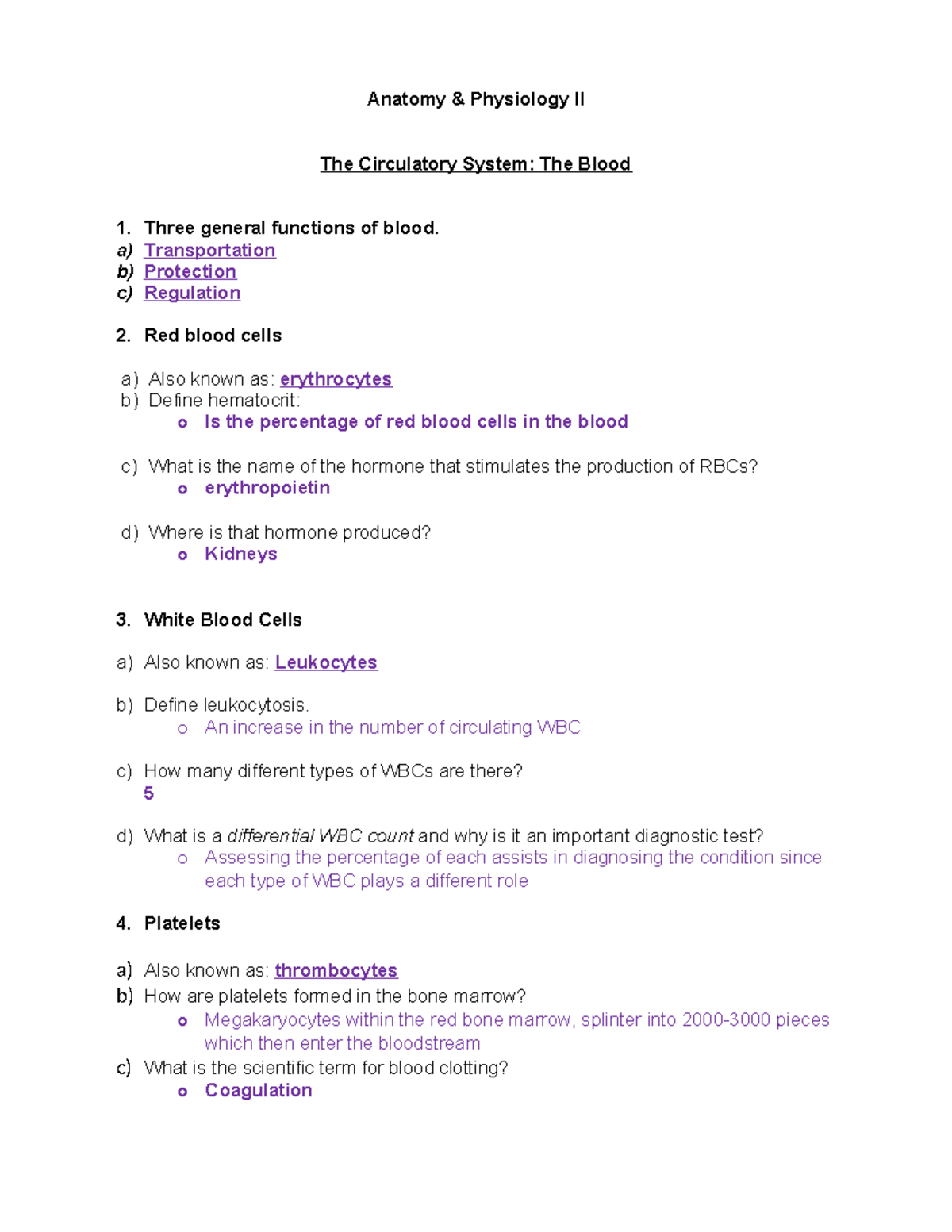 Lab- Blood. week 1 - Lab Prep - Anatomy & Physiology II The Circulatory ...