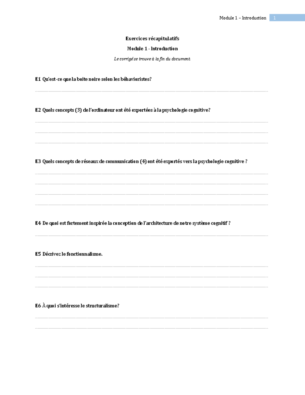 Module 1 – Introduction - Exercices récapitulatifs Module 1 ...