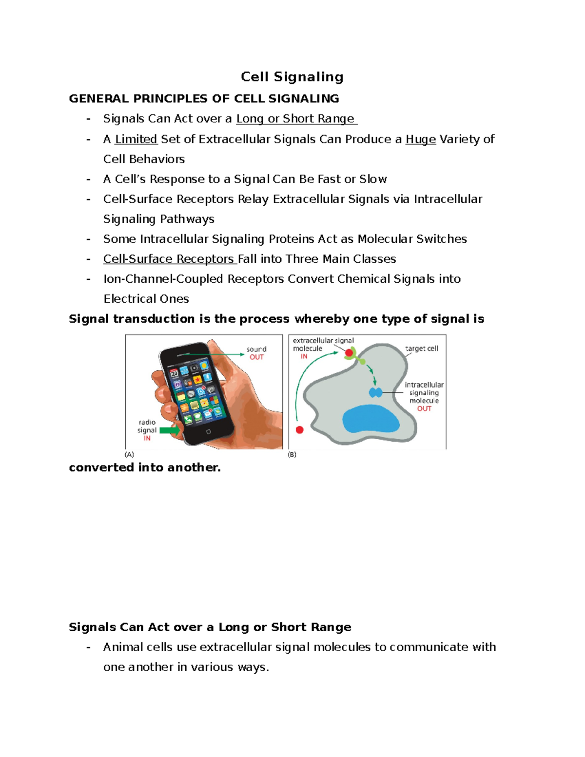 Cell Signalling Summary - Cell Signaling GENERAL PRINCIPLES OF CELL ...
