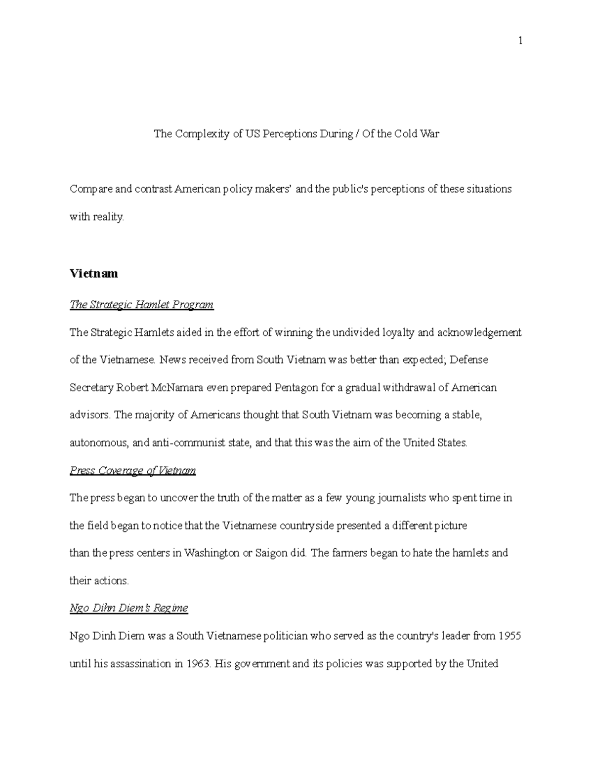 The Complexity of US Perceptions During Of the Cold War - Vietnam The ...