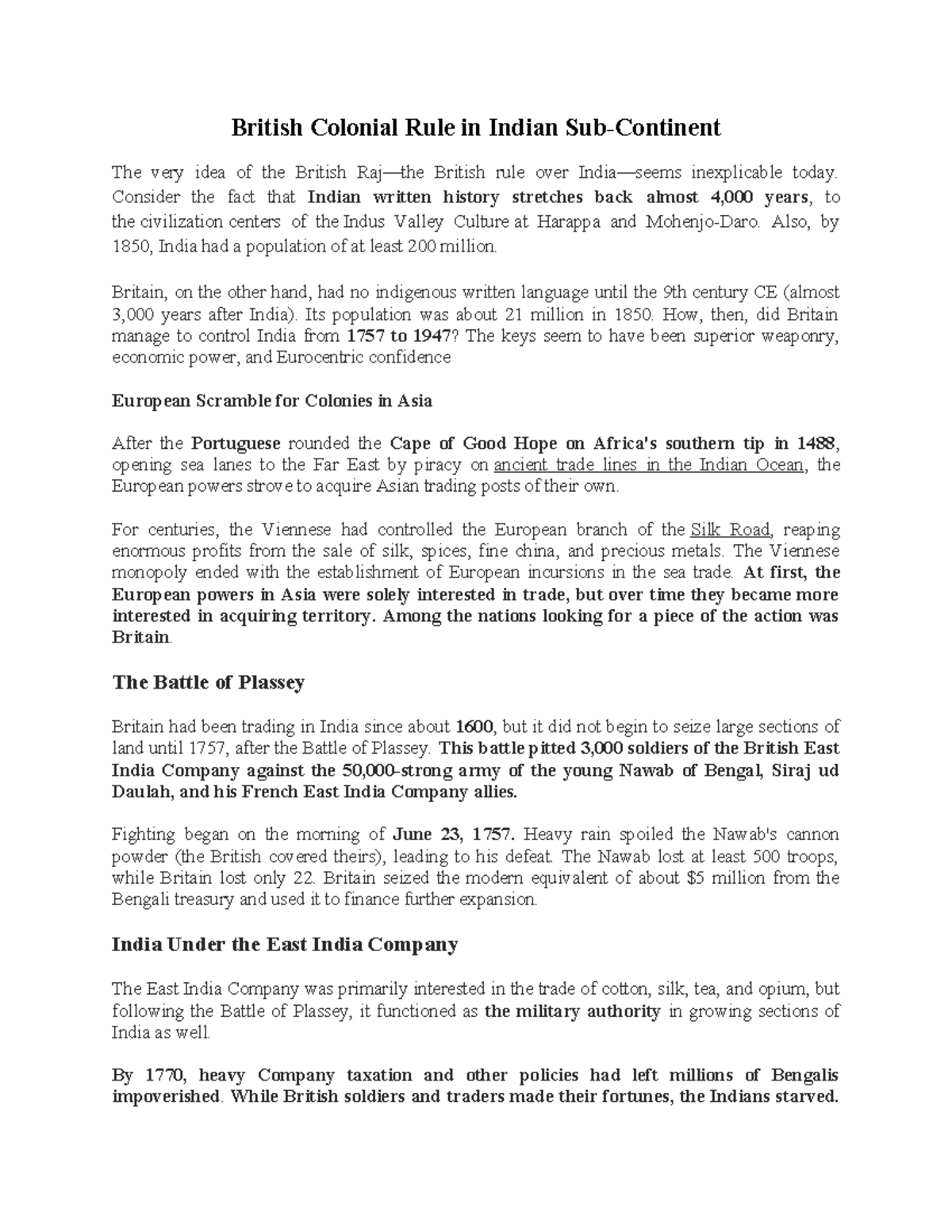 British Colonial Rule in Indian Sub - British Colonial Rule in Indian ...