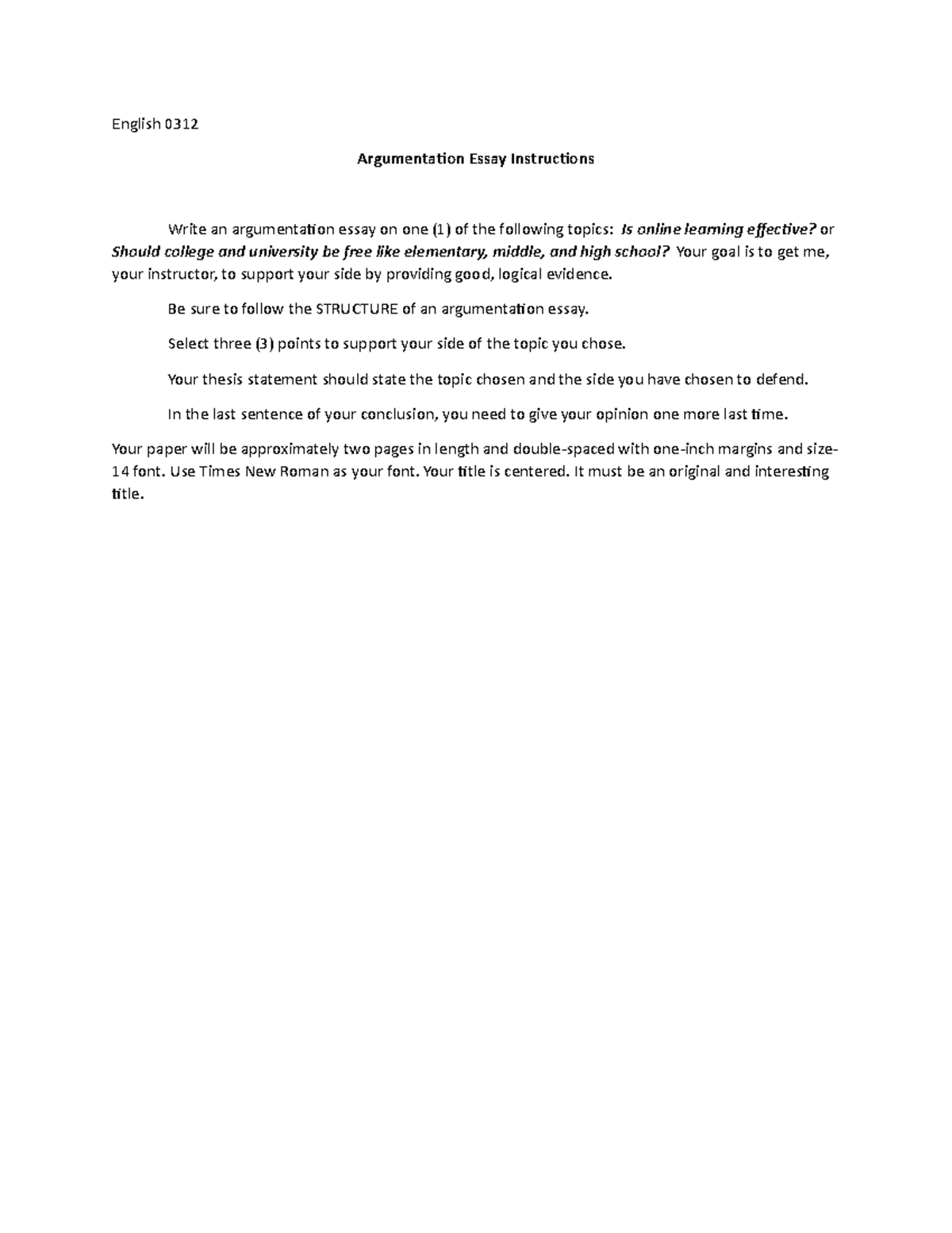 Argumentation Essay Instructions English 0312 Argumentation Essay argumentation-essay-instructions-english-0312-argumentation-essay