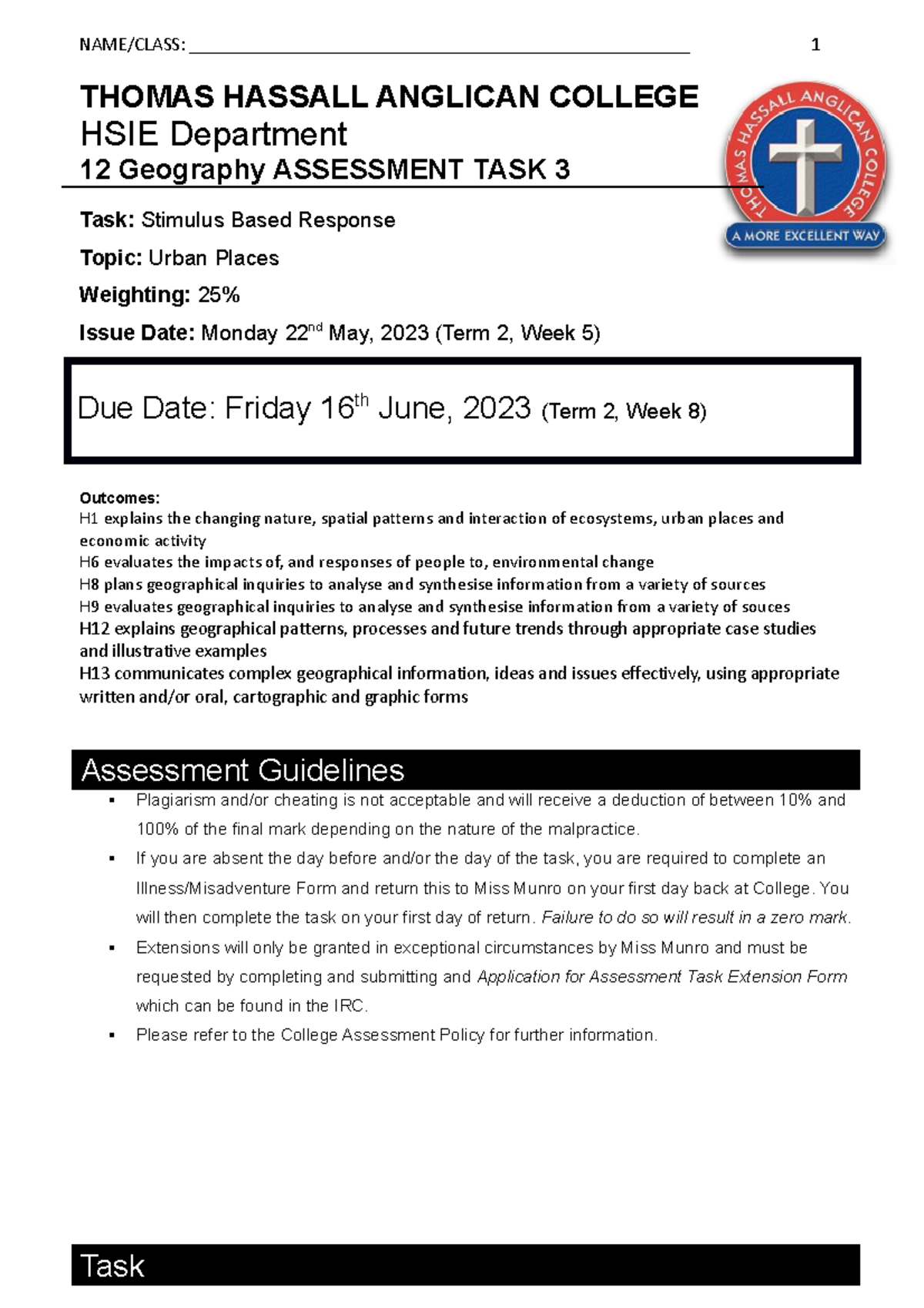 Task 3a - Urban Places - Notification - NAME/CLASS: - Studocu