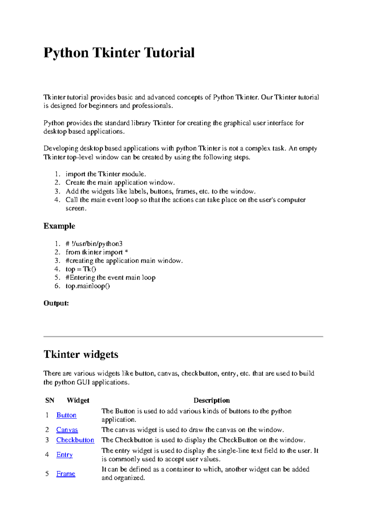 Python Tkinter Tutorial Python Tkinter Tutorial Tkinter Tutorial Provides Basic And Advanced