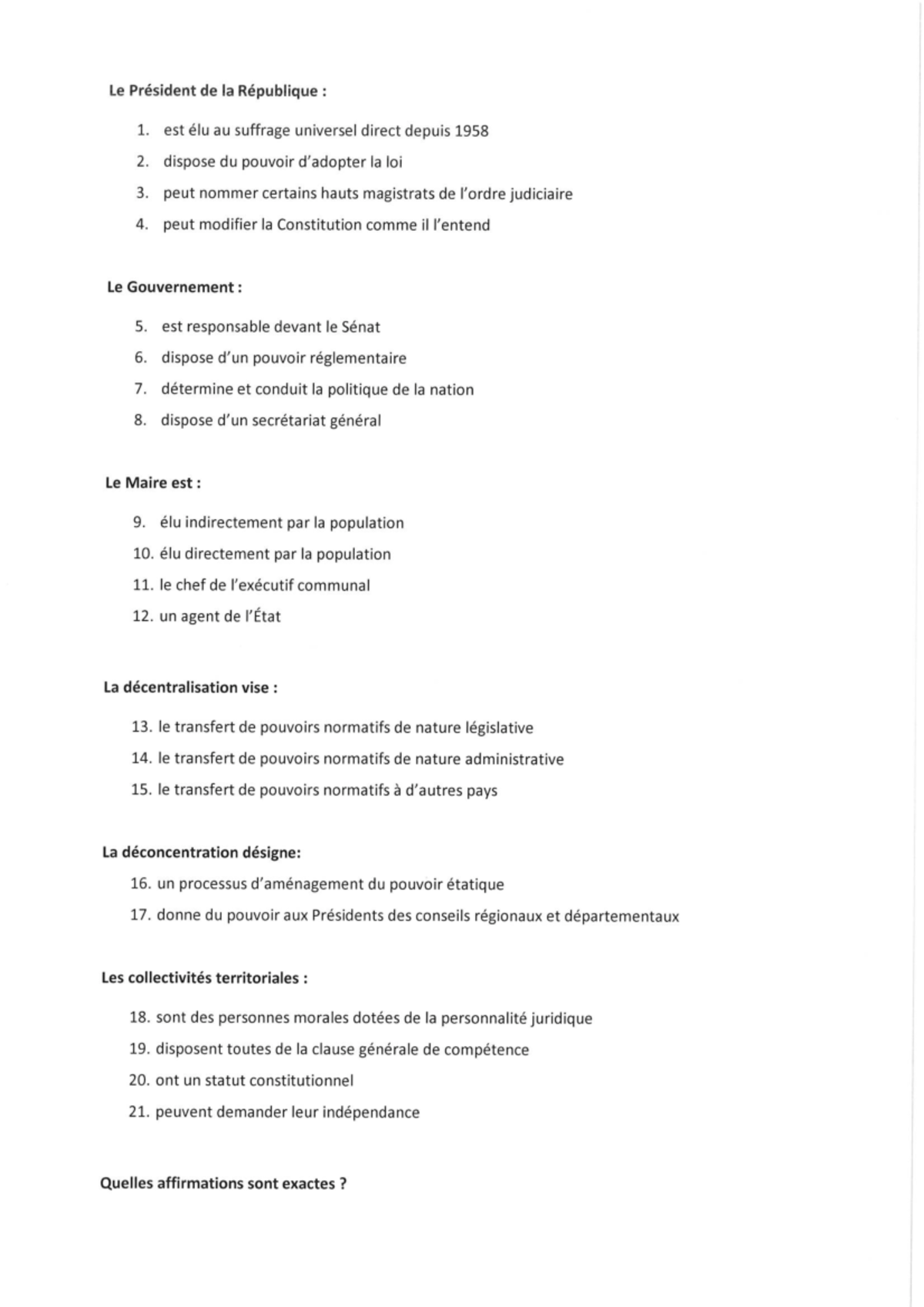 qcm - les questions - Institutions administratives, judiciaires et européennes - Studocu