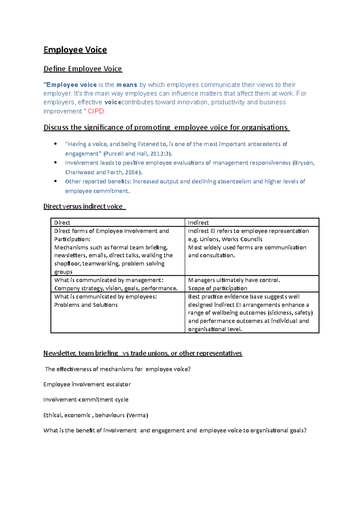 Employee Voice - Lecture notes 5 - Employee Voice Define Employee Voice ...