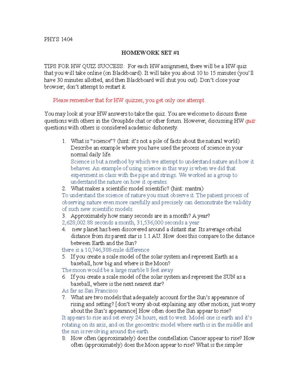 PHY 133 hw set 1 - PHYS 1404 HOMEWORK SET TIPS FOR HW QUIZ SUCCESS: For ...