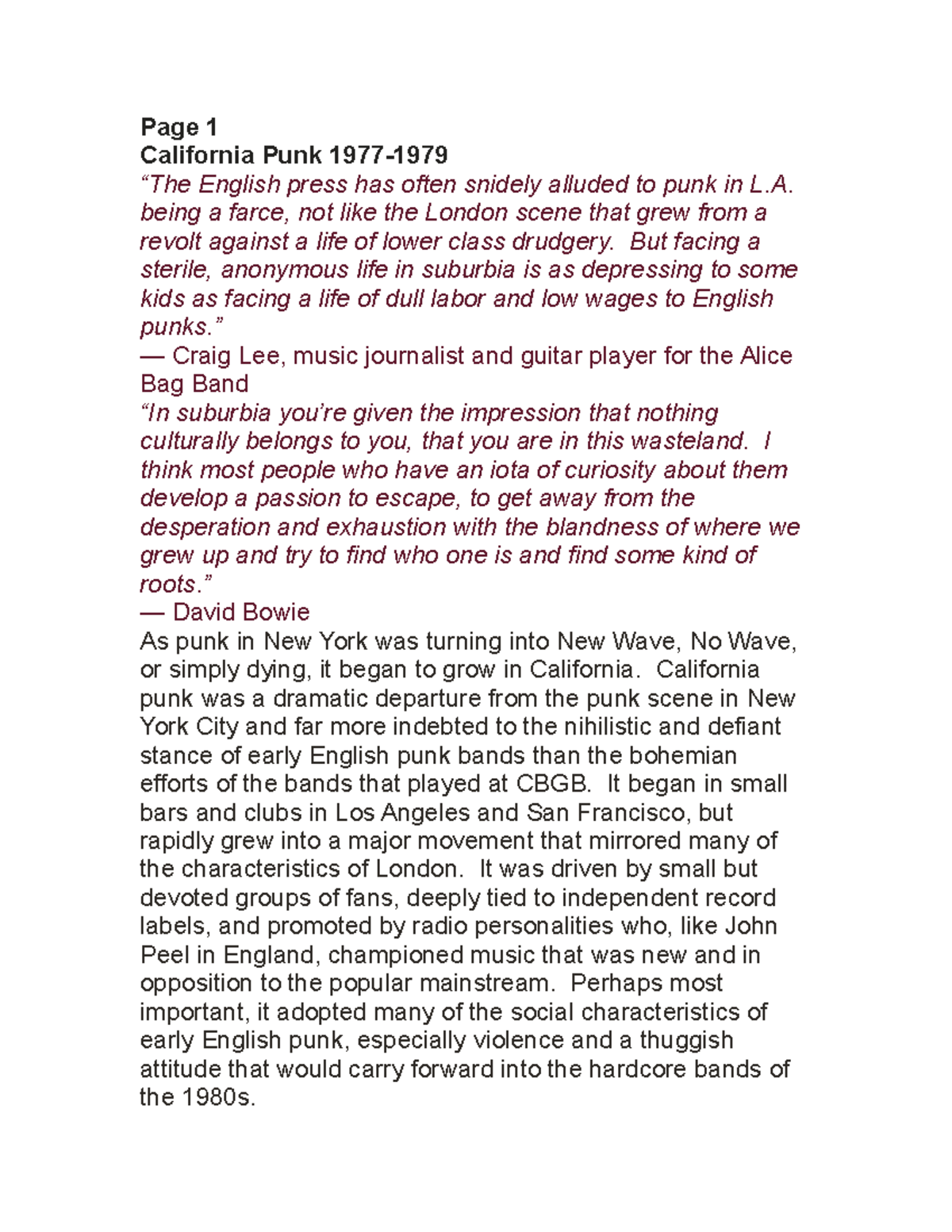 A History of Punk Rock: Unit 6 - Page 1 California Punk 1977- “The ...