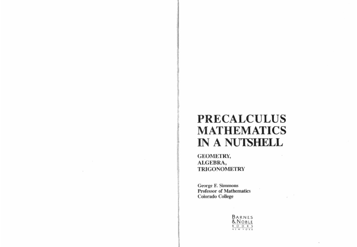 George F. Simmons - Precalculus Mathematics in a Nutshell Geometry ...