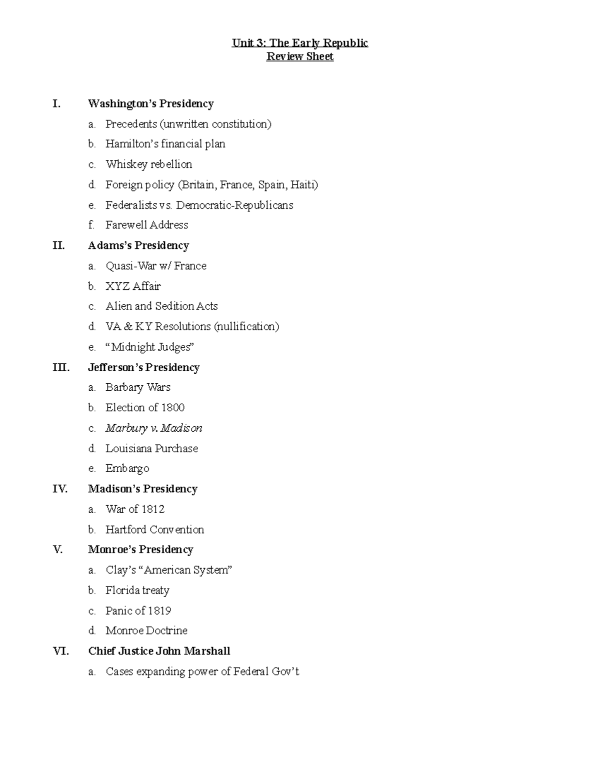 Apush unit 3 review - Unit 3: The Early Republic Review Sheet I ...