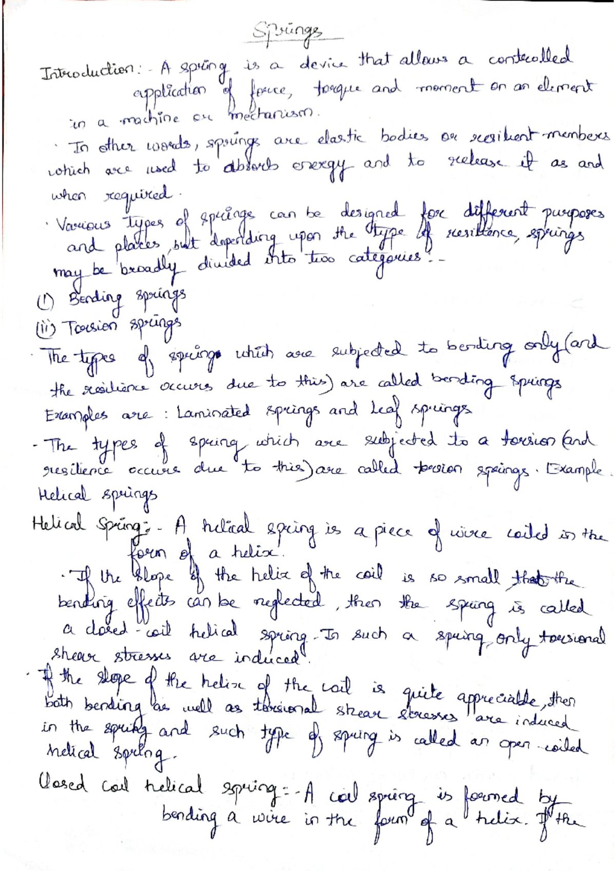 Springs_Design of machine elements - Springs A spring is a device that ...