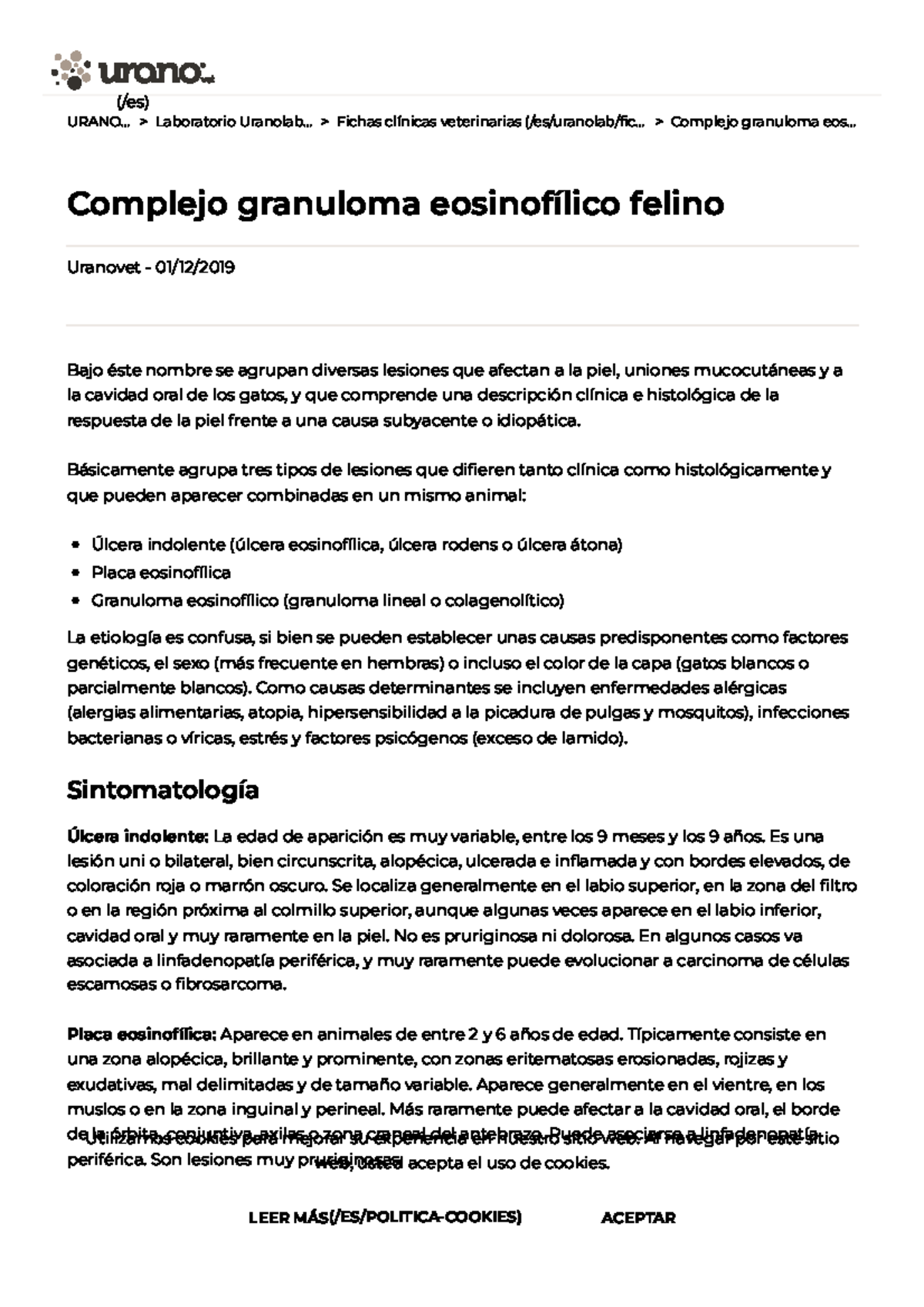 complejo granuloma felino - URANO... > Laboratorio Uranolab... > Fichas ...