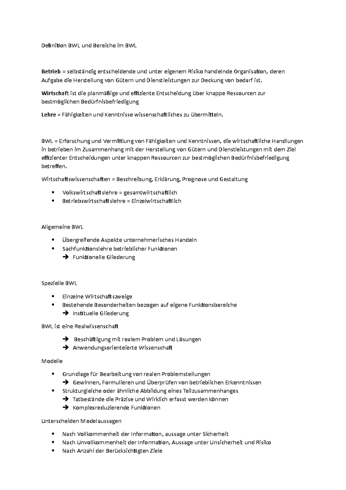 Definition Bwl und bereiche im Bwl - Definition BWL und Bereiche im BWL ...