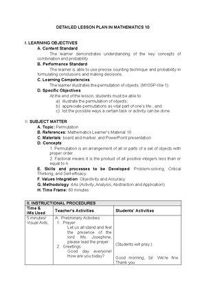 Detailed Lesson Plan division of polynomials - DETAILED LESSON PLAN IN ...