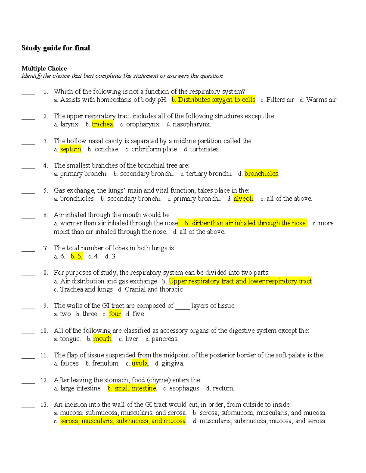 BSC Final study guide fall 2023 - Study guide for final Multiple Choice ...
