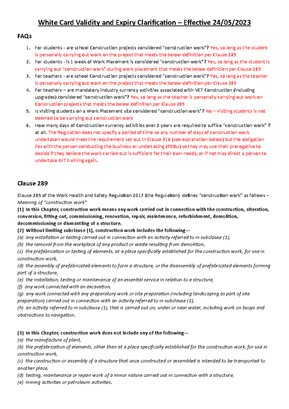 White Card Validity and Expiry - The Regulation does not specify a ...