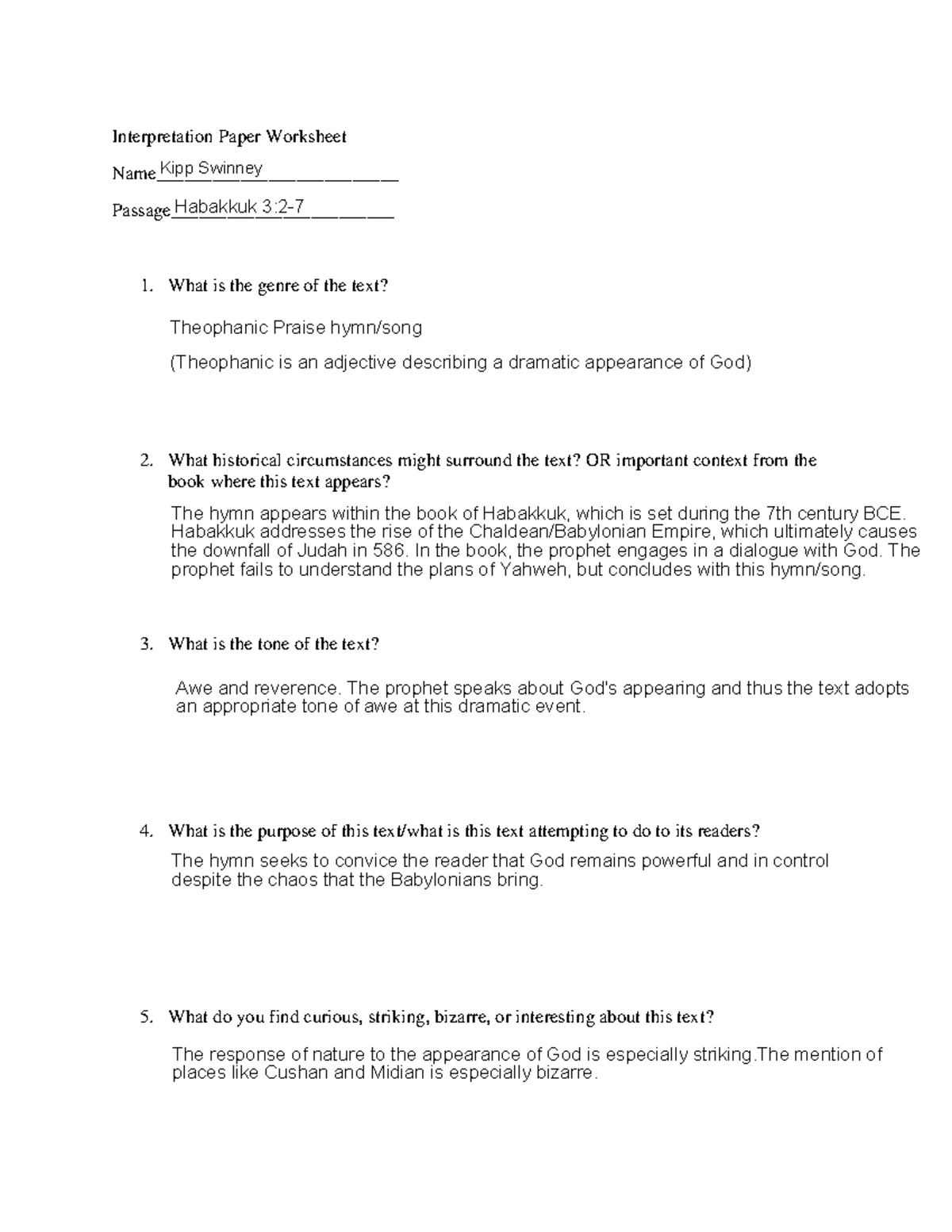 Interpretation Paper Worksheet Example - Interpretat Name - Studocu
