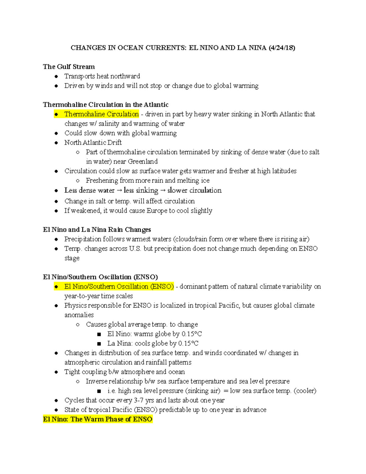 ATM S 111 Lecture Notes 2 - CHANGES IN OCEAN CURRENTS: EL NINO AND LA ...