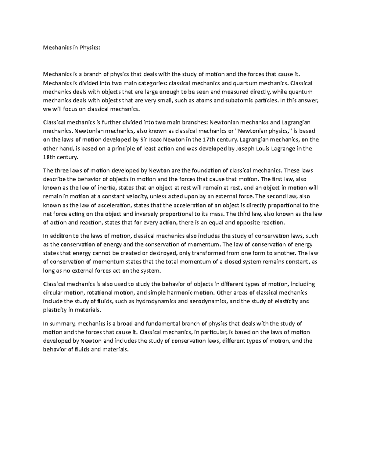 Mechanics in Physics - Mechanics in Physics: Mechanics is a branch of ...