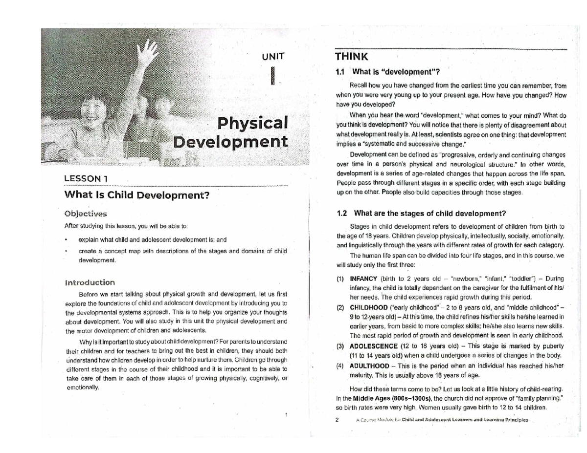 CAL 1 - Child and Adolescent - UNIT Physical LESSON 1 What Is Child ...