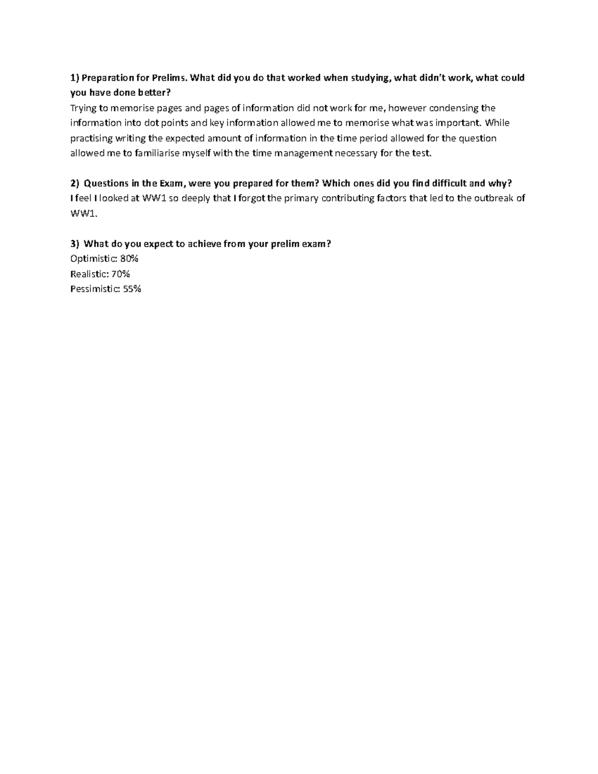 MOD HIS Prelim Reflection - Google Docs - Preparation for Prelims. What did you do that worked ...