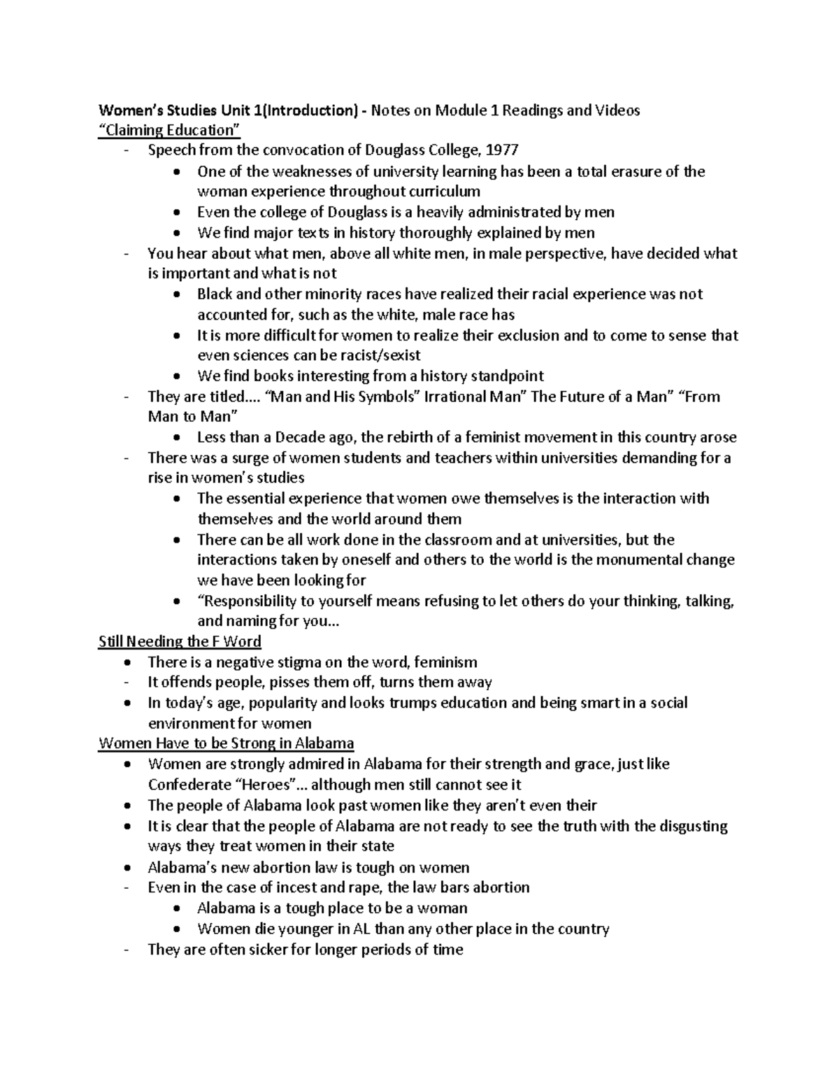 Womens studies moduel 1 notes - Women’s Studies Unit 1(Introduction ...