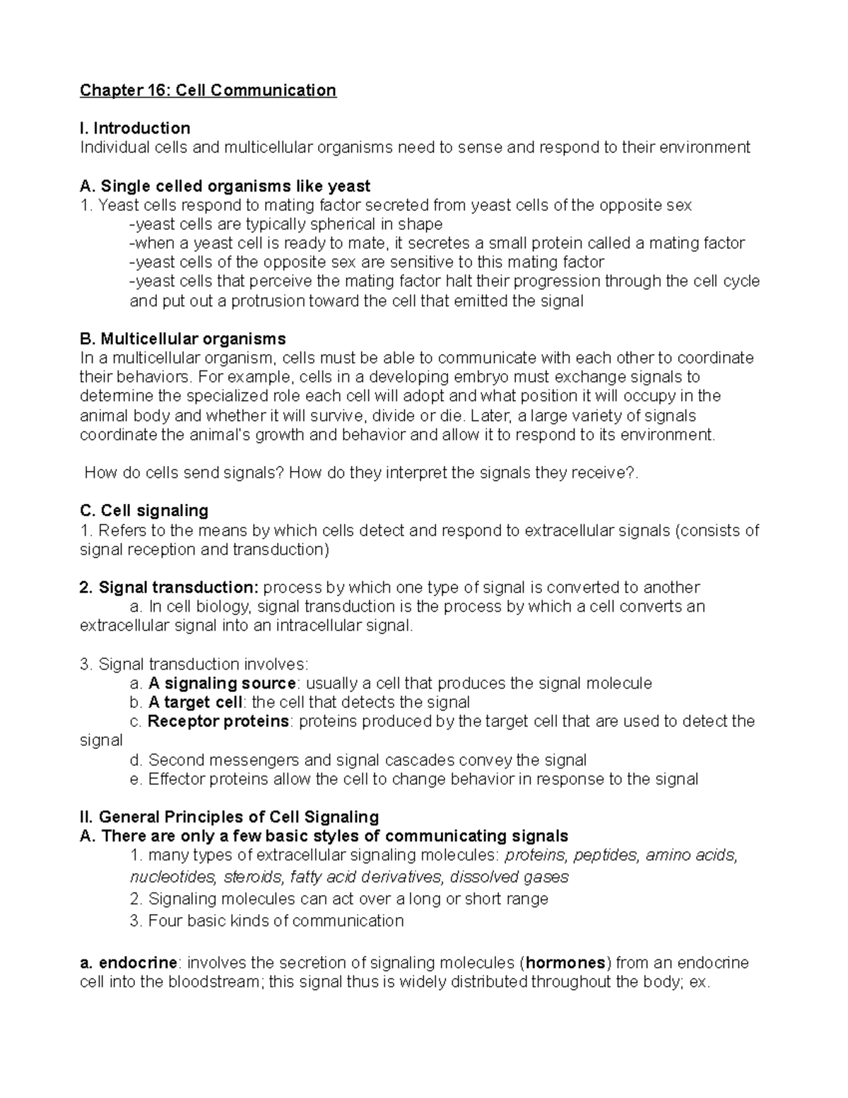 Chp 16 notes - Cell communications, deanna smith - Chapter 16: Cell ...