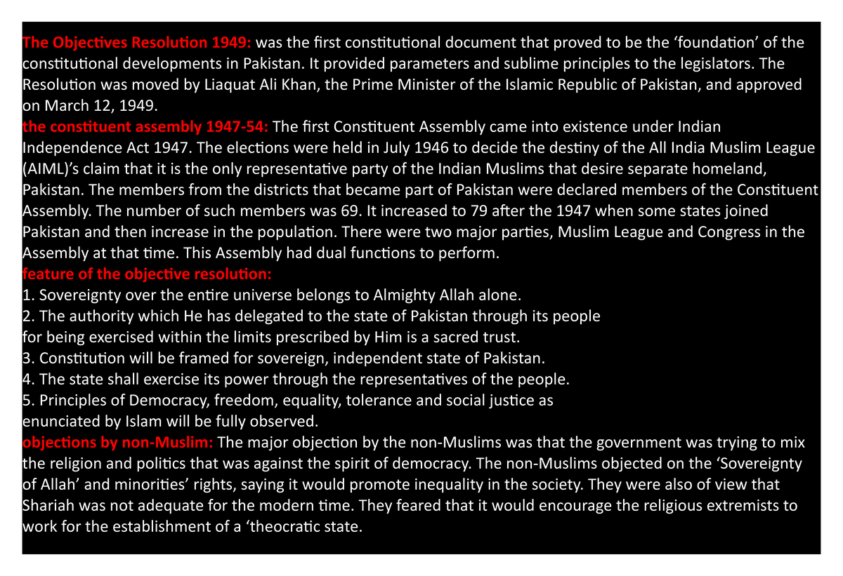 Pak301 - The Objectives Resolution 1949: was the first constitutional ...