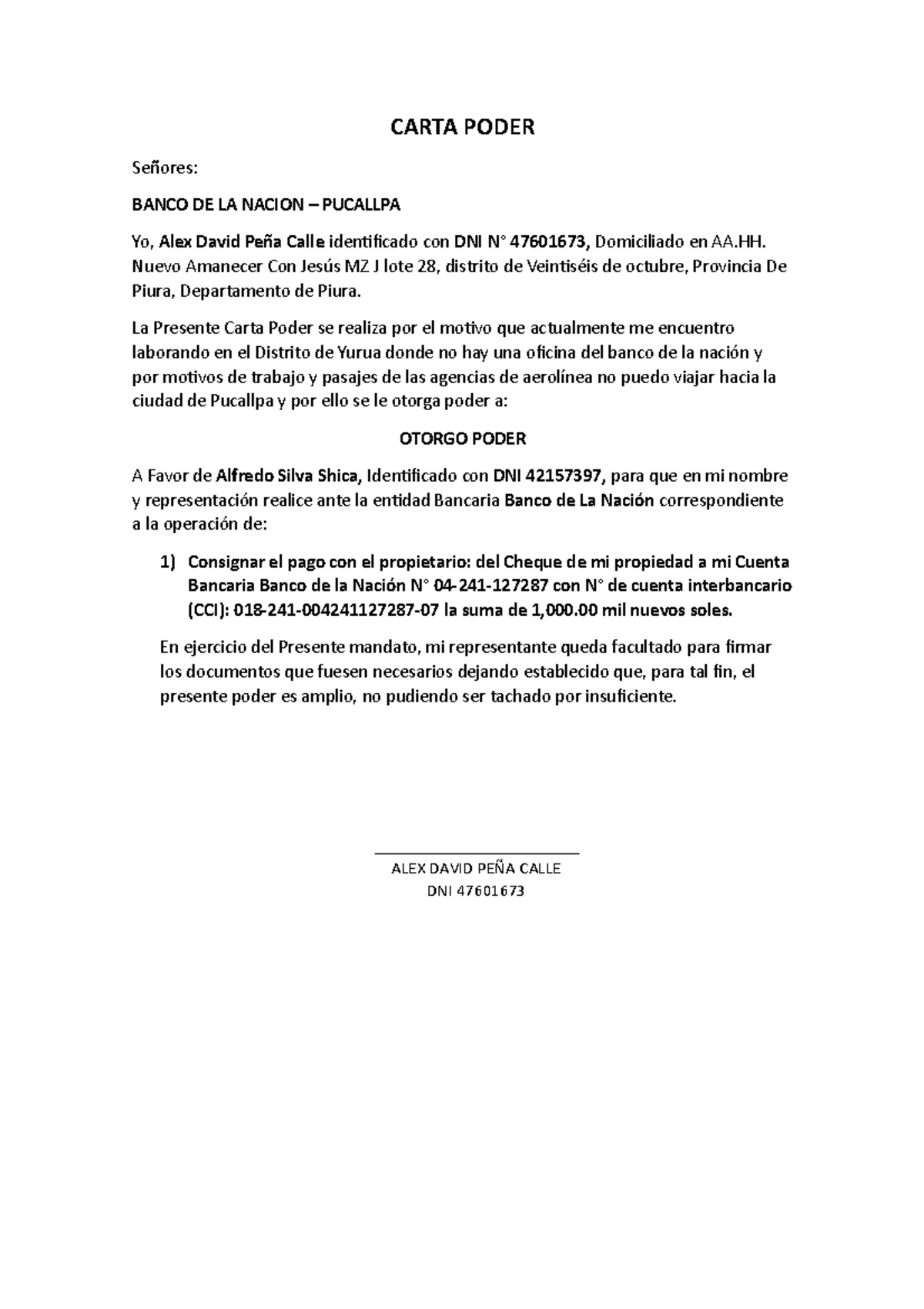 Carta Poder Banco DE LA Nacion ok - CARTA PODER Señores: BANCO DE LA ...