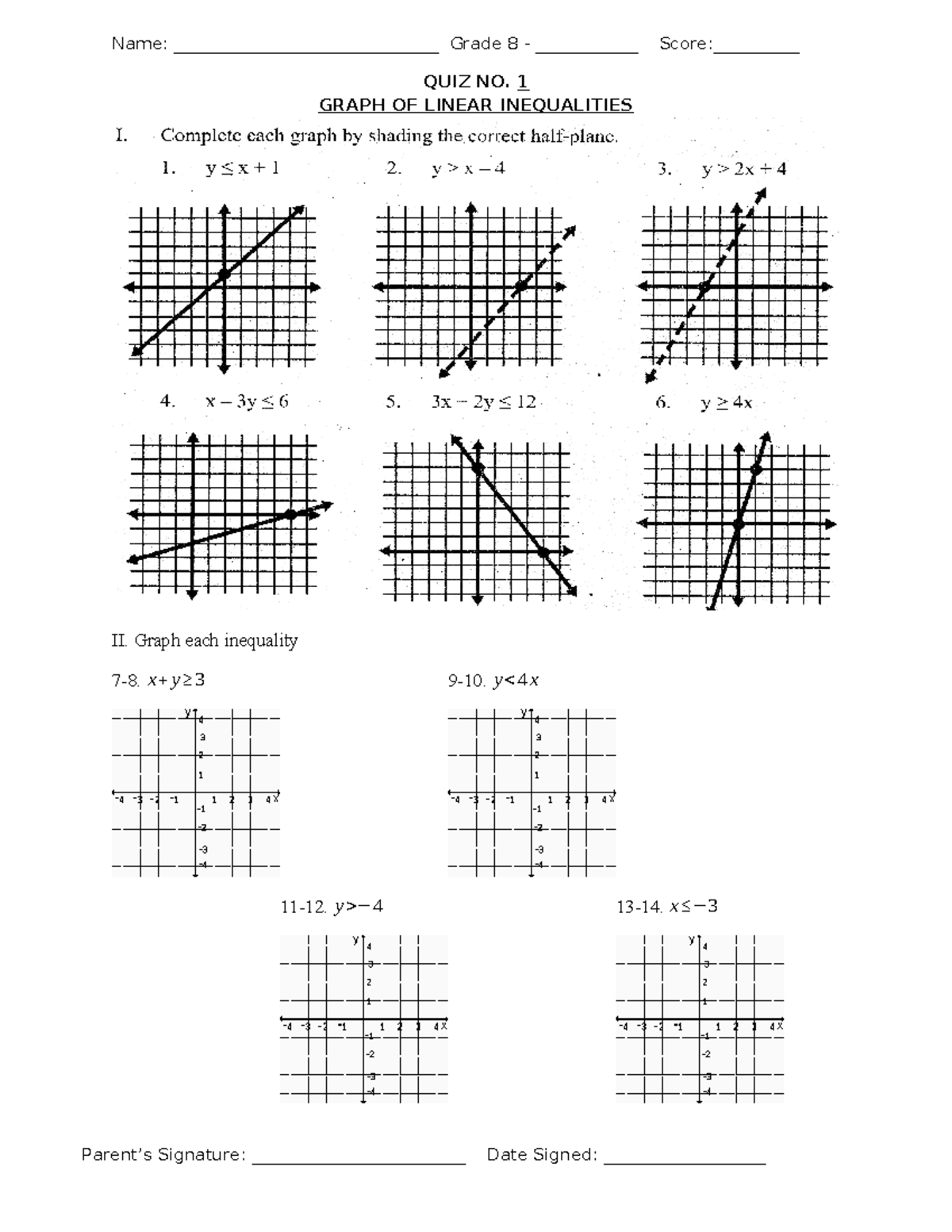 QUIZ inequalities - quiz for inequality of linear equation - Education ...