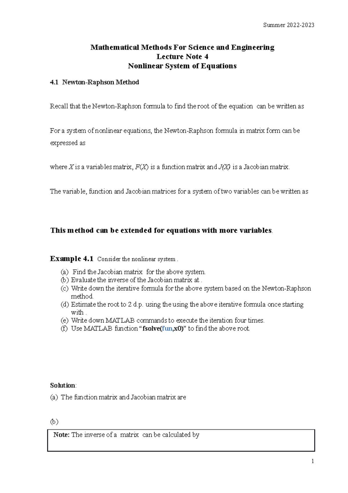 CH-4, MATH-5 Lecture NOTE - Mathematical Methods For Science and ...