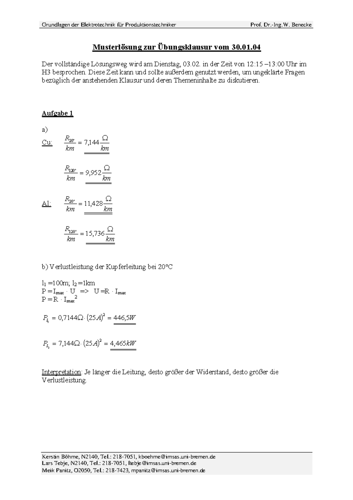 Übungsklausur elektrotechnik ws2003 lösungen - Grundlagen der Elektrotechnik für - Studocu