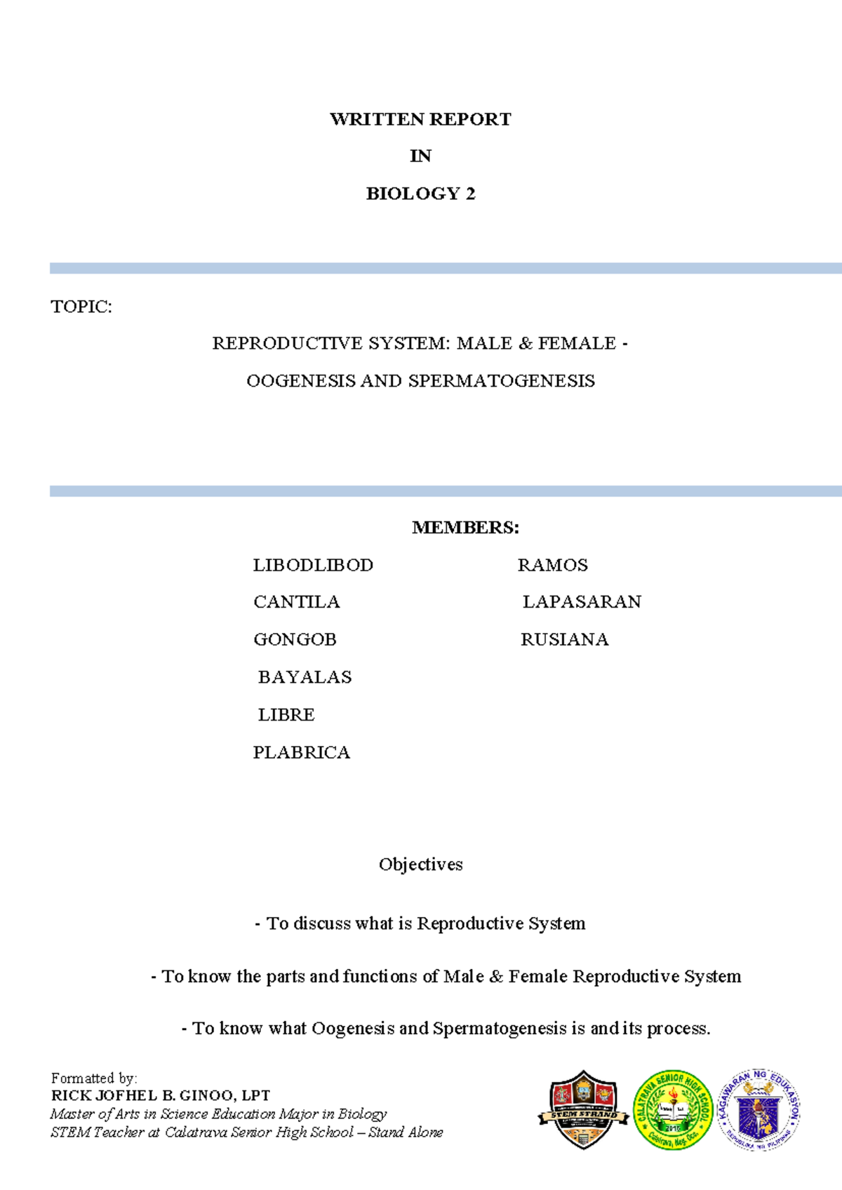 anatomy and muscular - WRITTEN REPORT IN BIOLOGY 2 TOPIC: REPRODUCTIVE ...