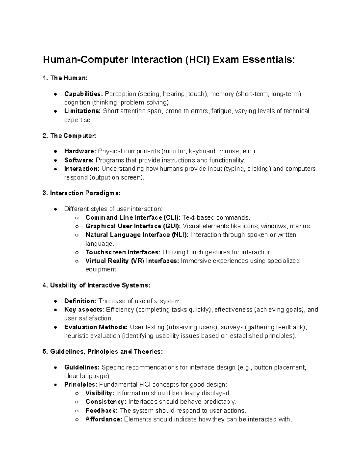 HCI summary & imp ques - Human-Computer Interaction (HCI) Exam ...