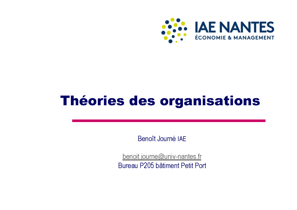 Théorie des orga - merci - Théories des organisations Benoît Journé IAE ...