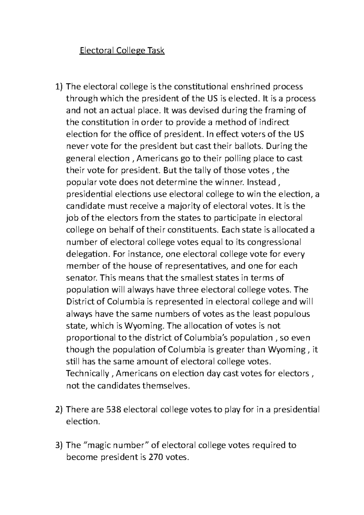 Electoral College Task - modern - Electoral College Task The electoral ...