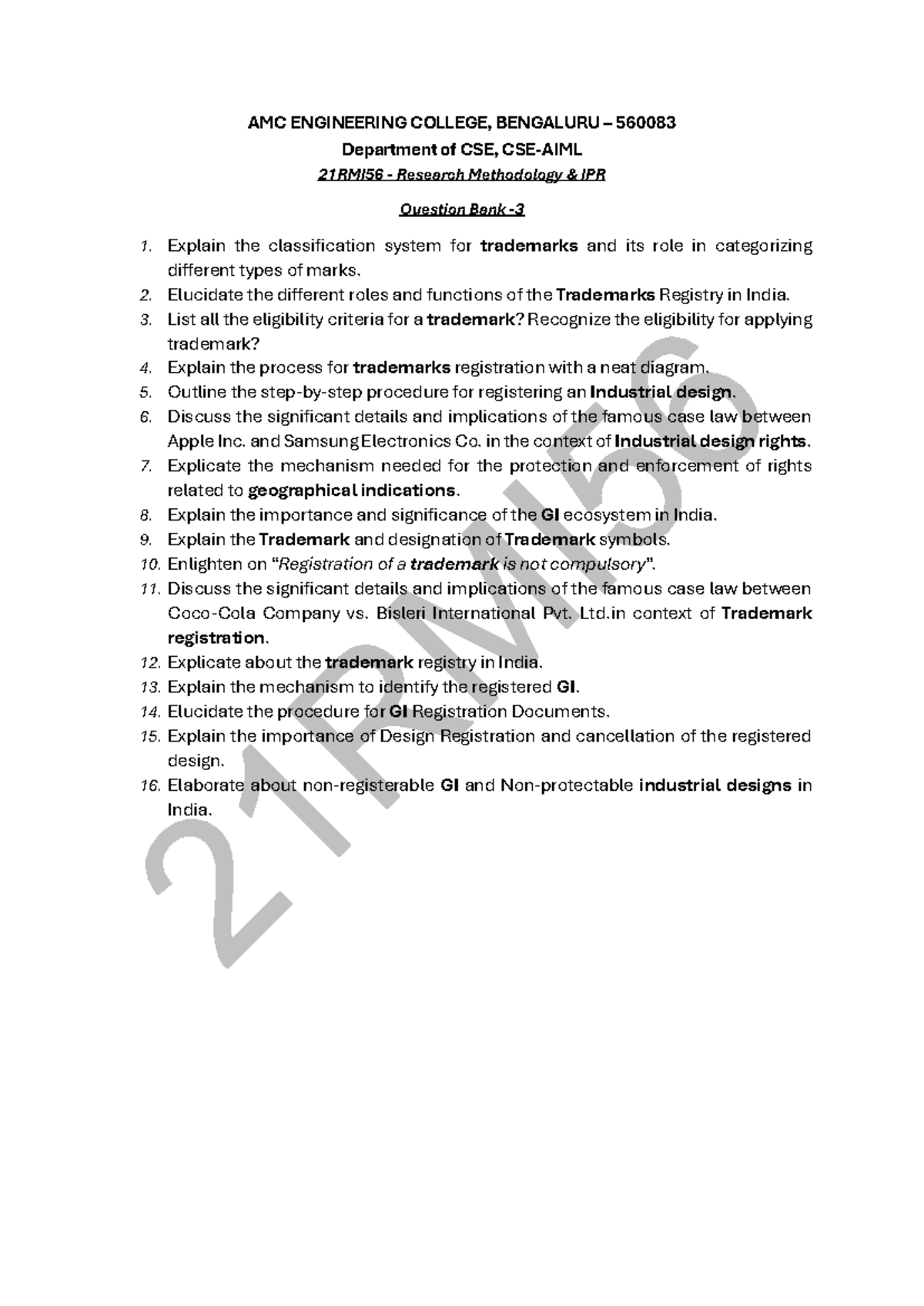 21RMI56 QB3 - AMC ENGINEERING COLLEGE, BENGALURU – 560083 Department of ...
