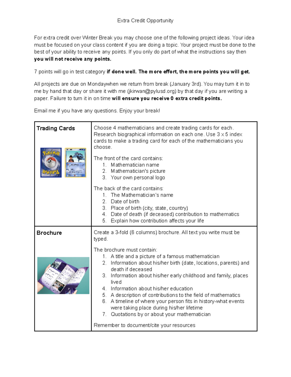 WInter Break Extra Credit - For extra credit over Winter Break you may ...