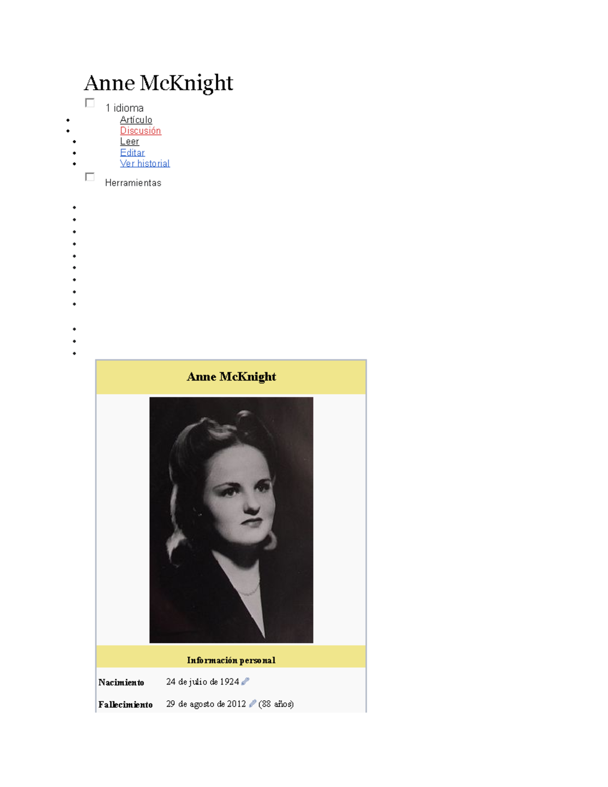 Anne Mc Knight - Anne McKnight 1 idioma Artículo Discusión Leer Editar ...