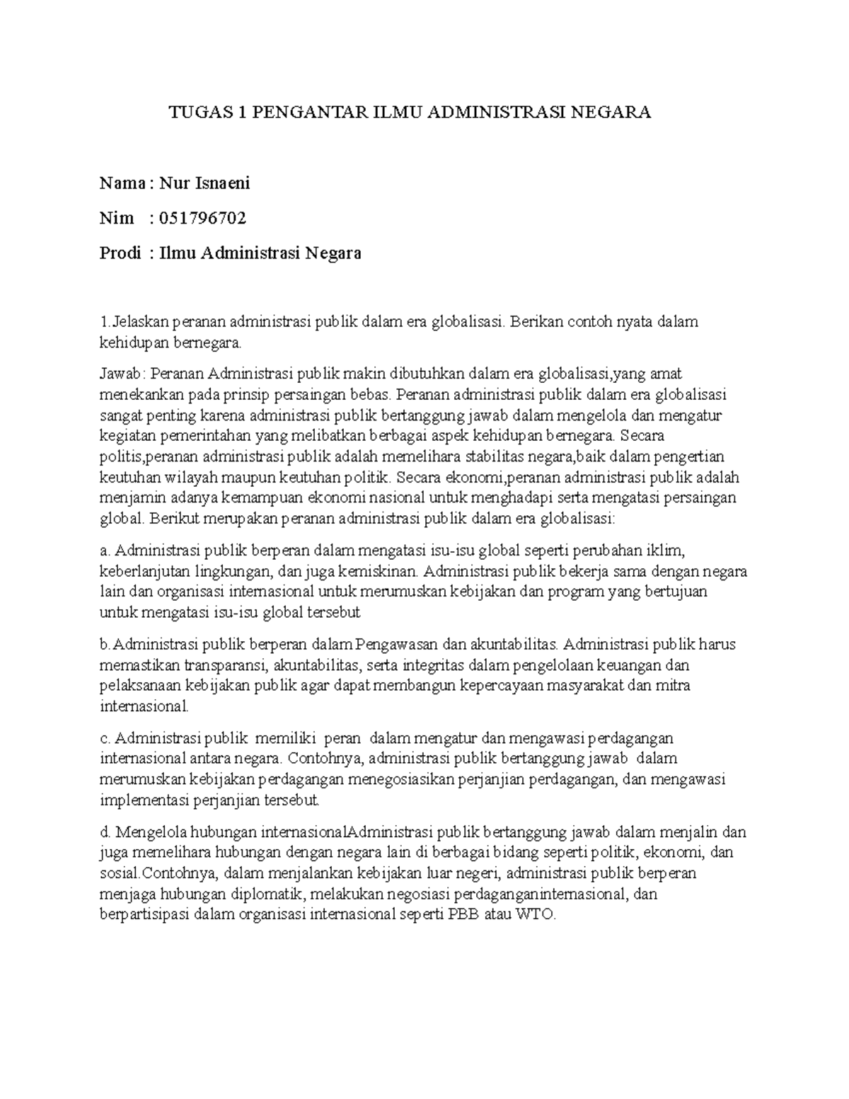 Tugas 1 Pengantar ILMU Administrasi Negara NUR Isnaeni - TUGAS 1 PENGANTAR ILMU ADMINISTRASI ...