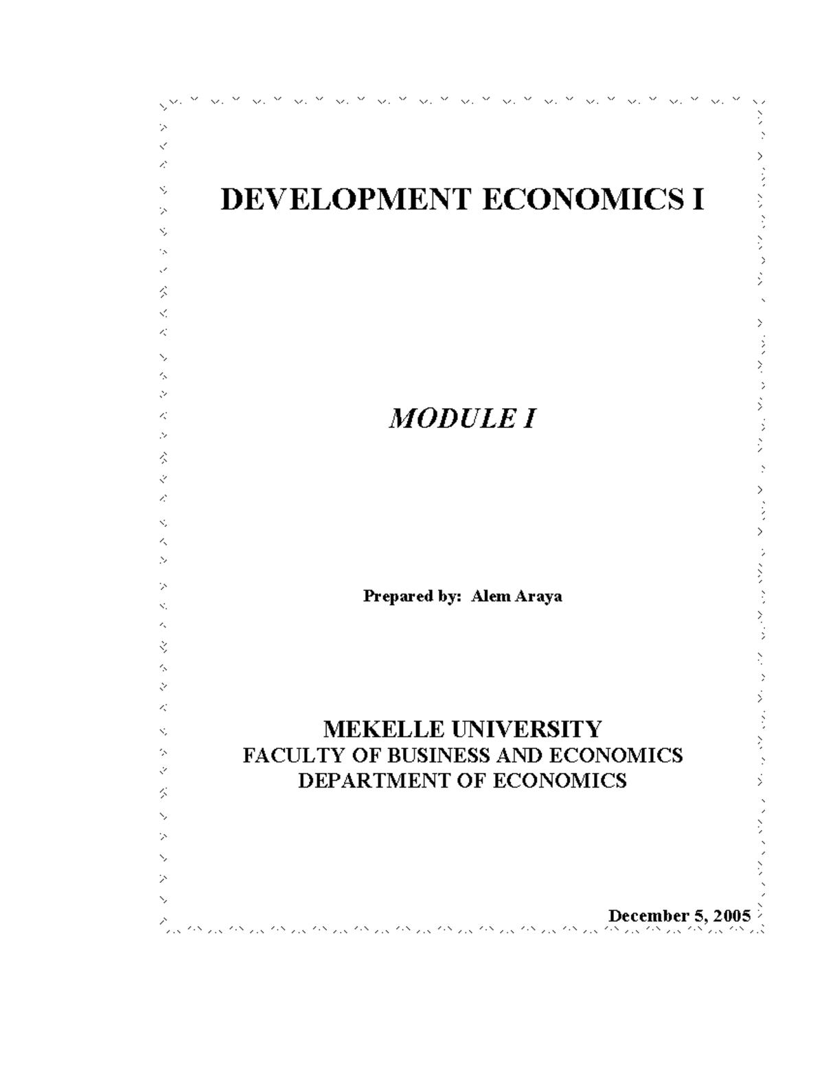 Development Economics-I Module I - - Studocu