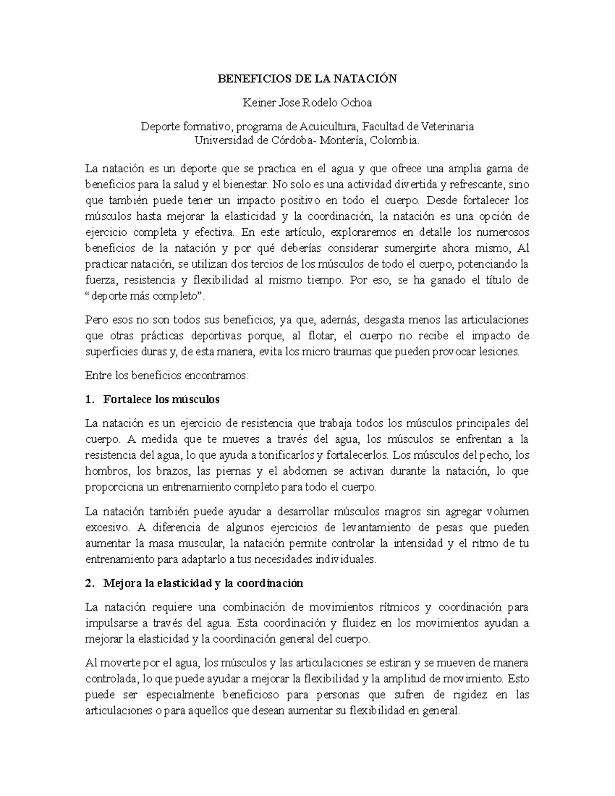 Beneficios DE LA Natación - BENEFICIOS DE LA NATACIÓN Keiner Jose ...