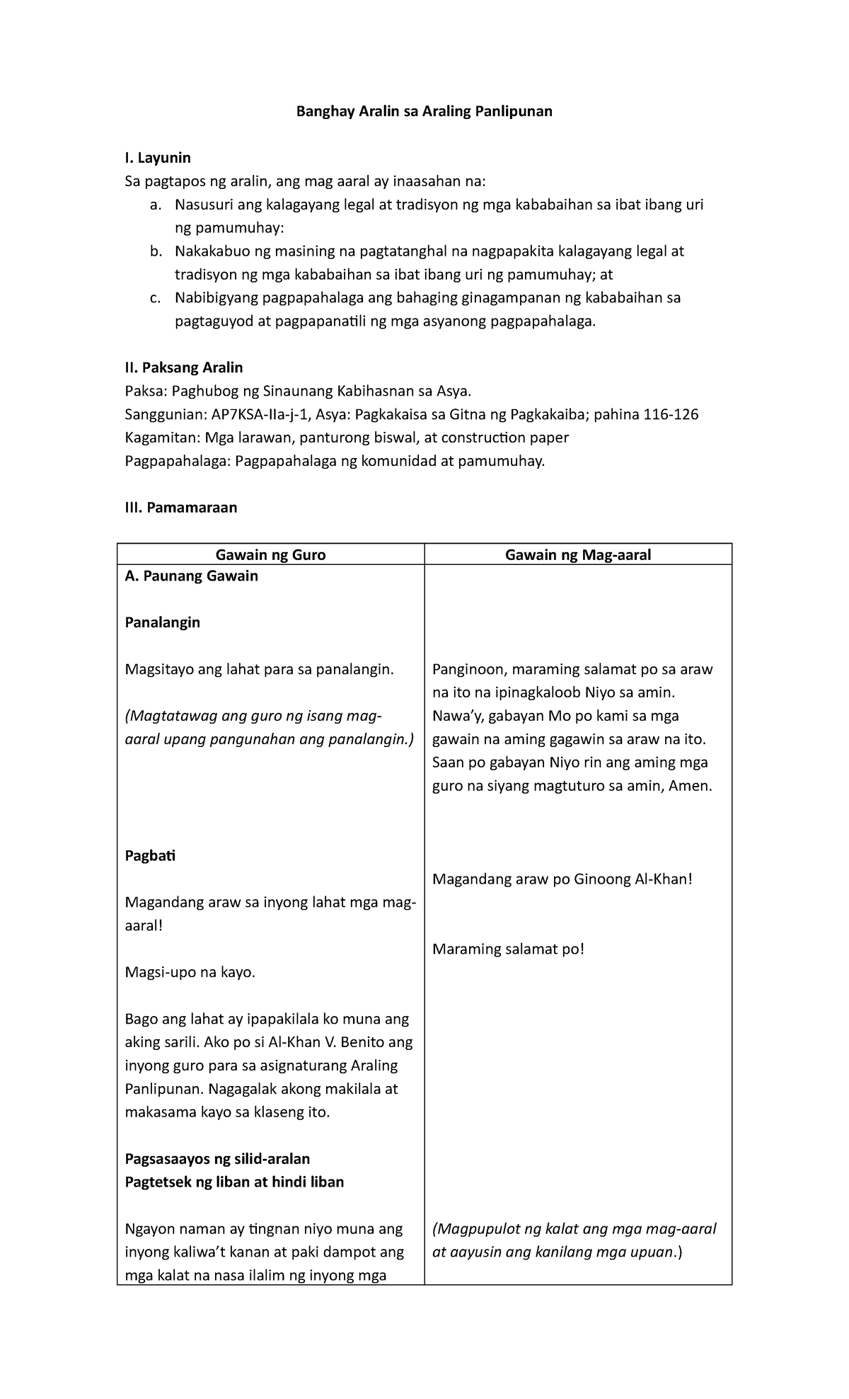 My Detailed Lesson Plan - Banghay Aralin sa Araling Panlipunan I ...