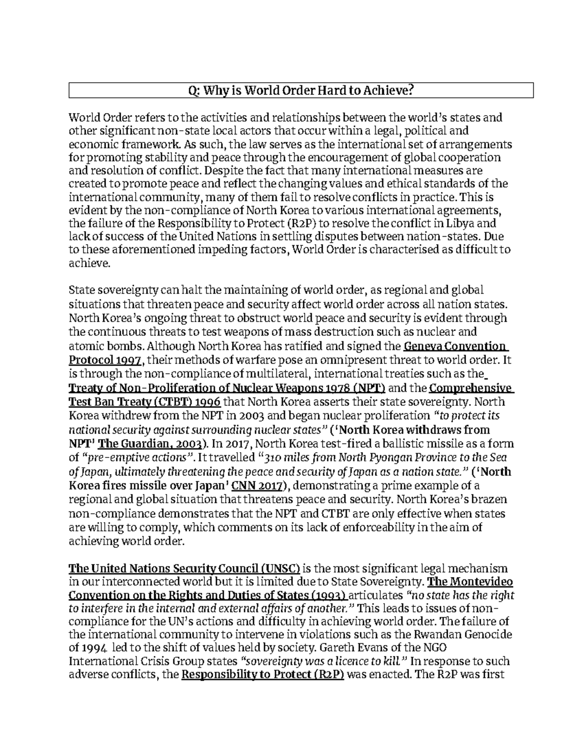 HSC Legal Studies - Practice Essay (World Order) - Q: Why is World ...