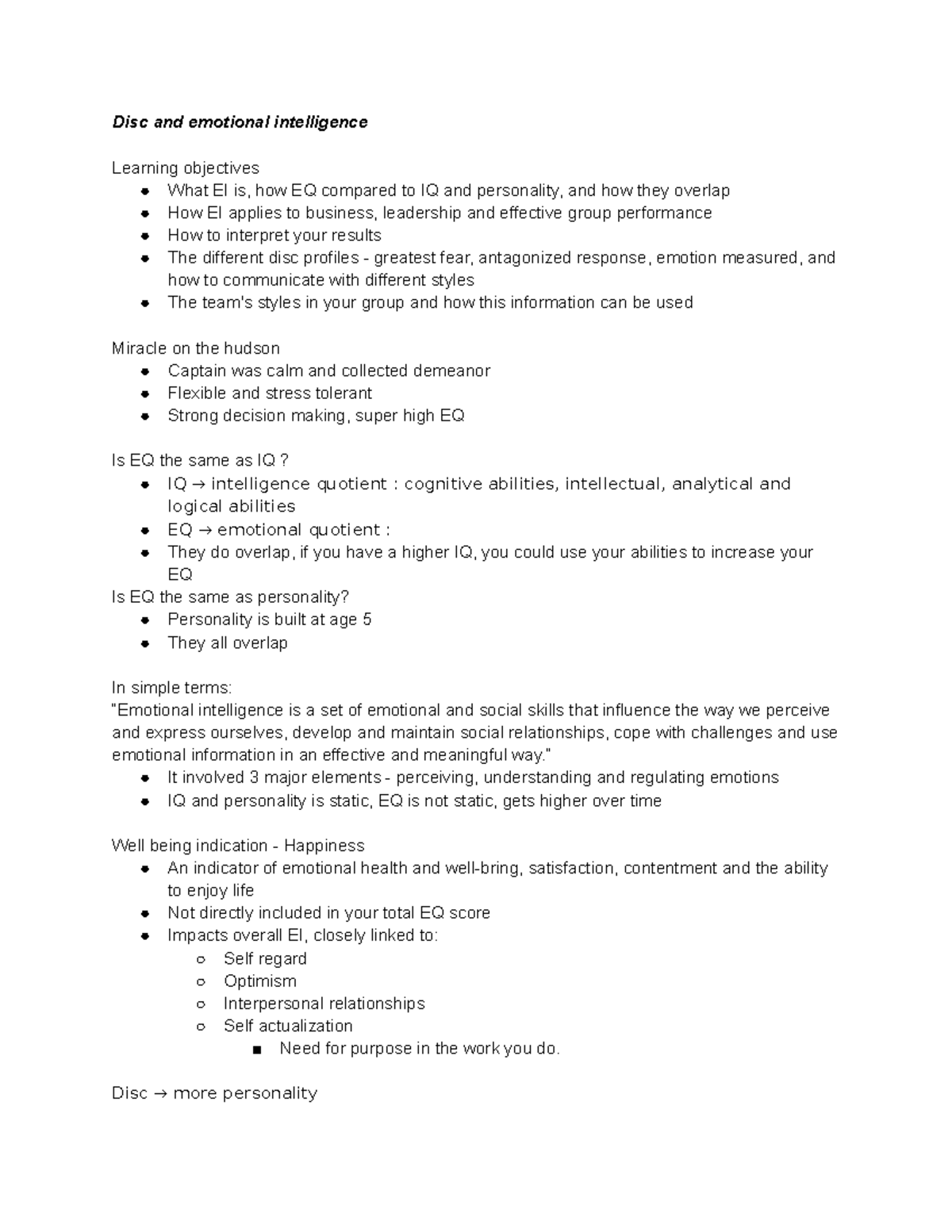 BU121 Disc and emotional intelligence - Disc and emotional intelligence ...