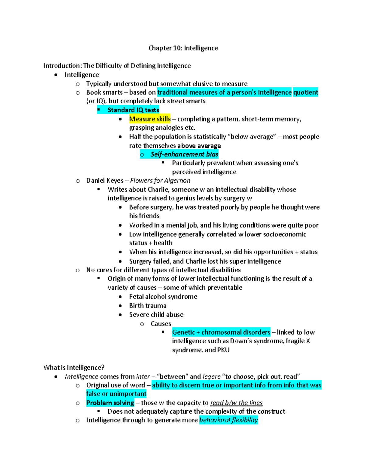 Chapter 10 - Intelligence - Chapter 10: Intelligence Introduction: The Difficulty of Defining ...