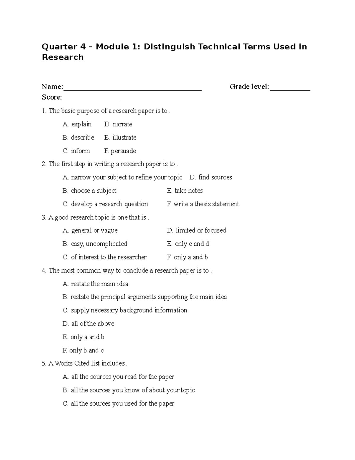 English 10 Summary Sheet Quarter 4 Module 1 Distinguish