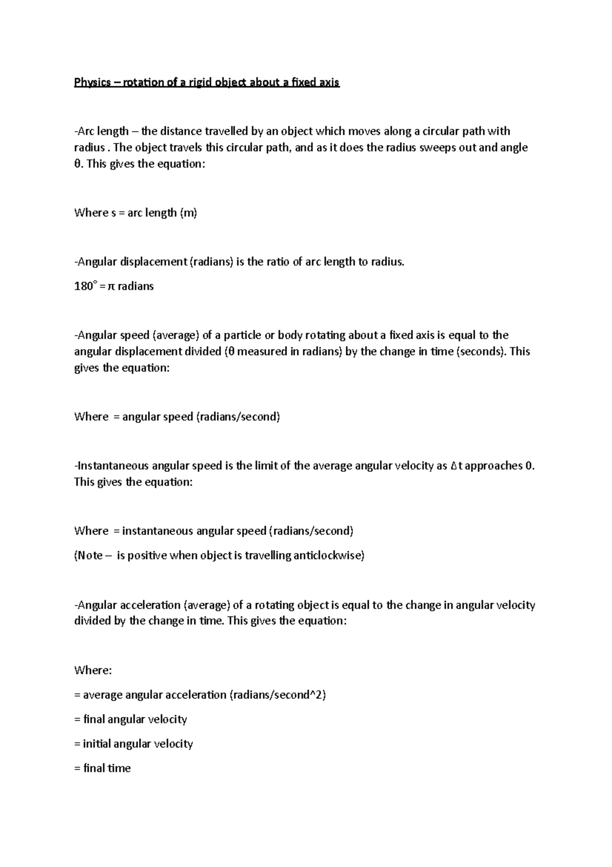 Angular Displacement Angular Speed And Angular Acceleration Physics Rotation Of A Rigid