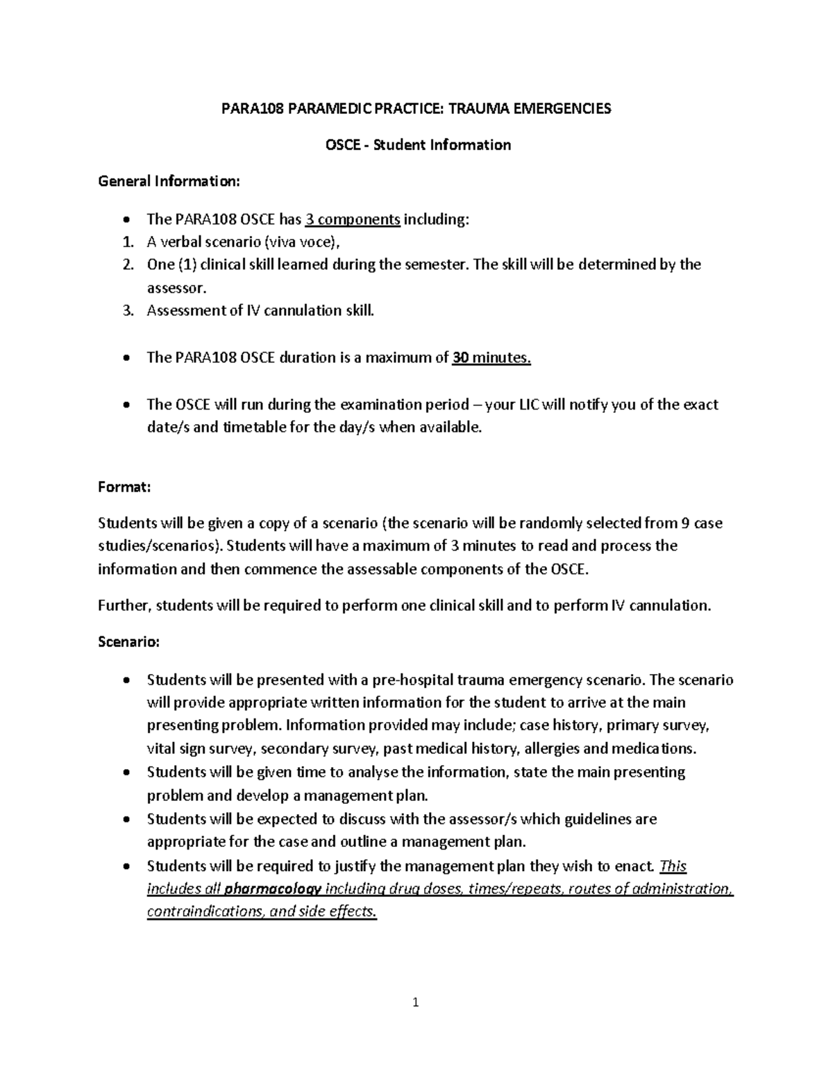 PARA108 OSCE Student Information 202030 - 1 PARA108 PARAMEDIC PRACTICE ...