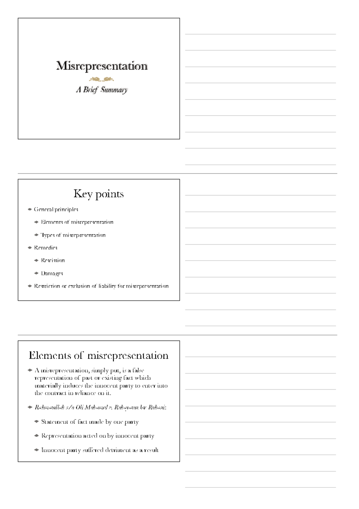 Misrepresentation Handouts - Misrepresentation A Brief Summary Key ...